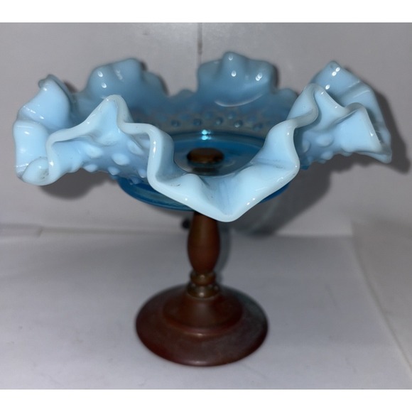 Fenton | Accents | Vintage Fenton Blue Opalescent Hobnail Compote With ...